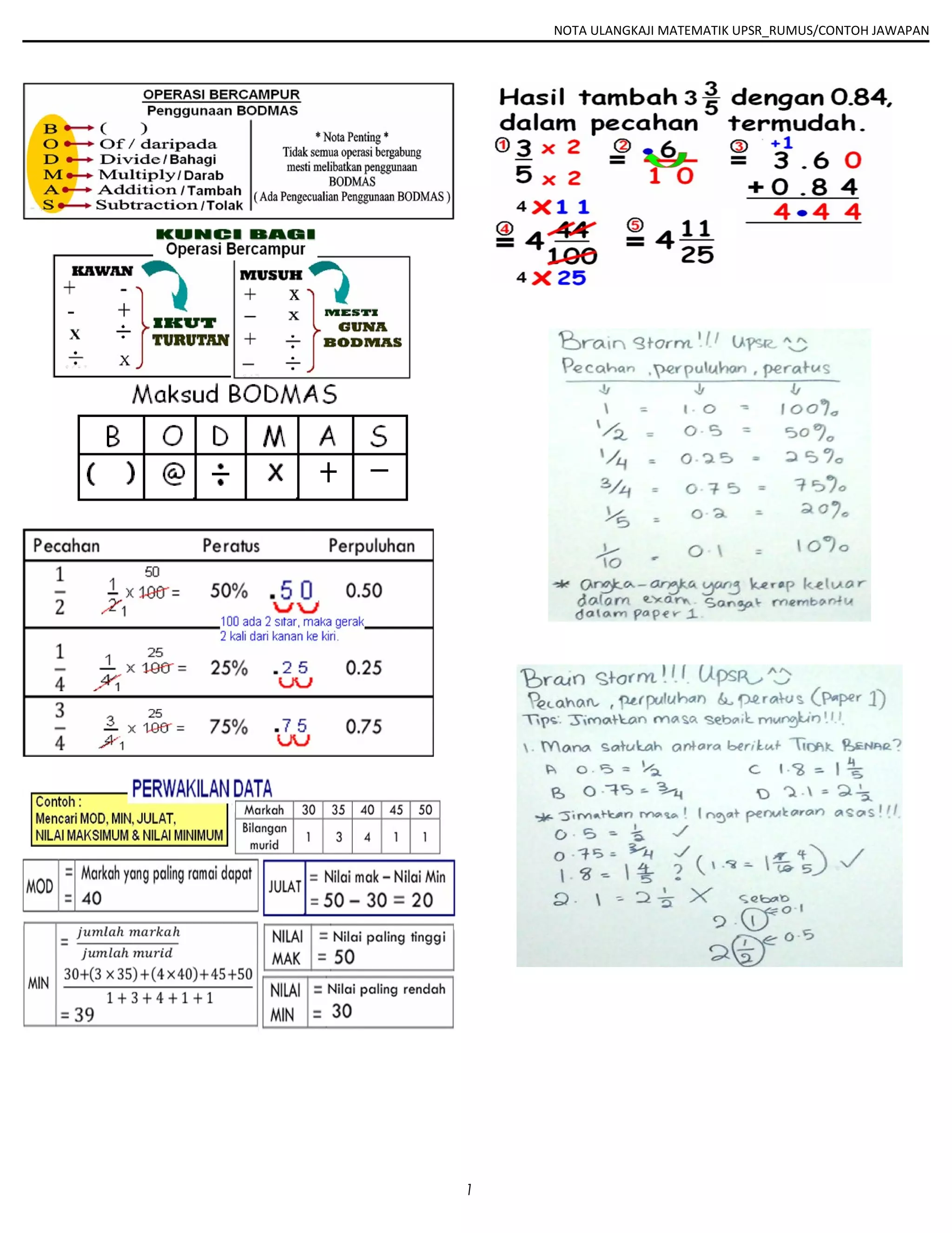 Rumus matematik nota murid | DOC