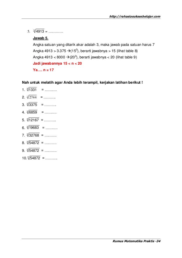 Soal Matematika Sd Kelas 6 Akar Pangkat 3