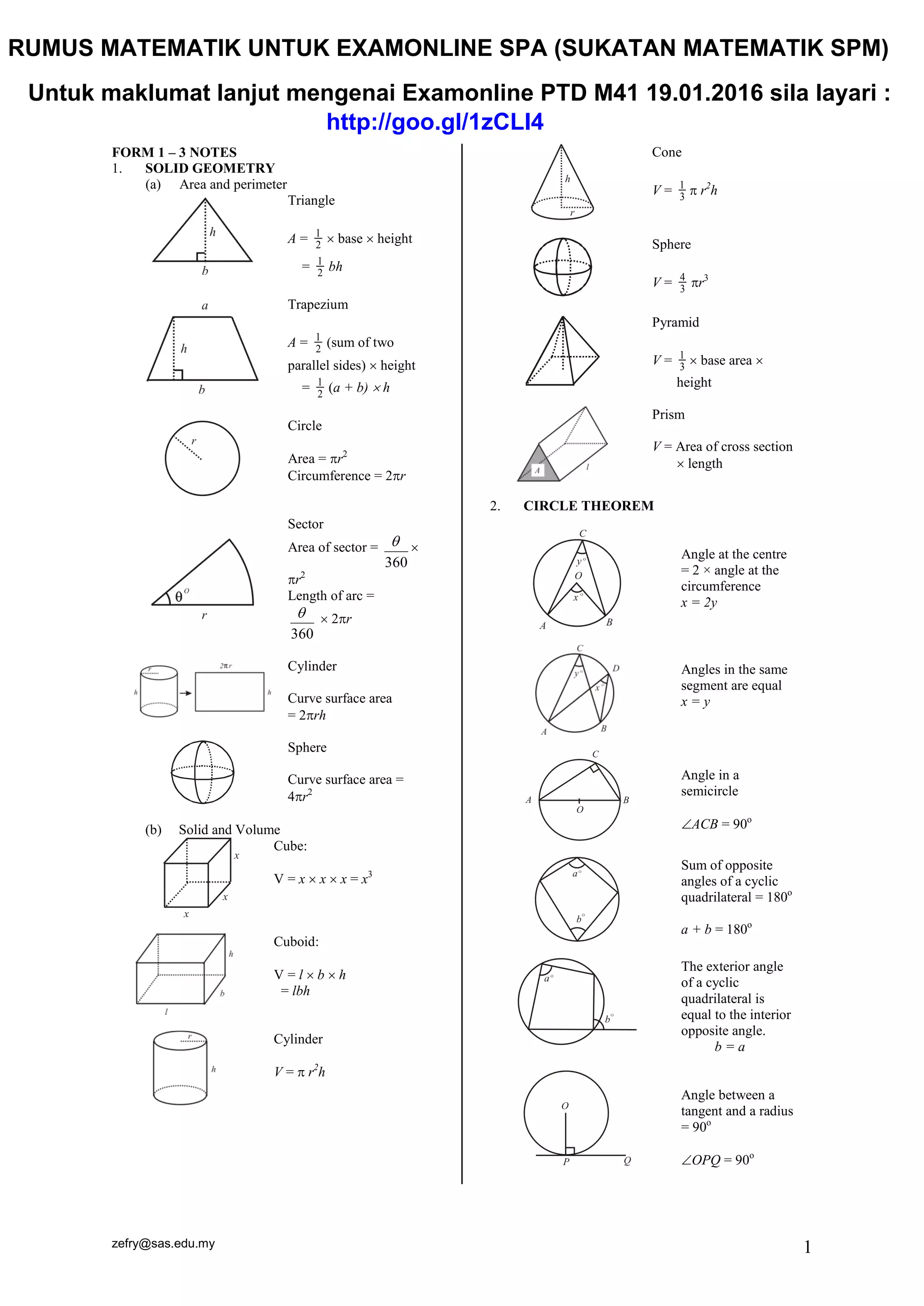Rumus matematik examonline spa | PDF