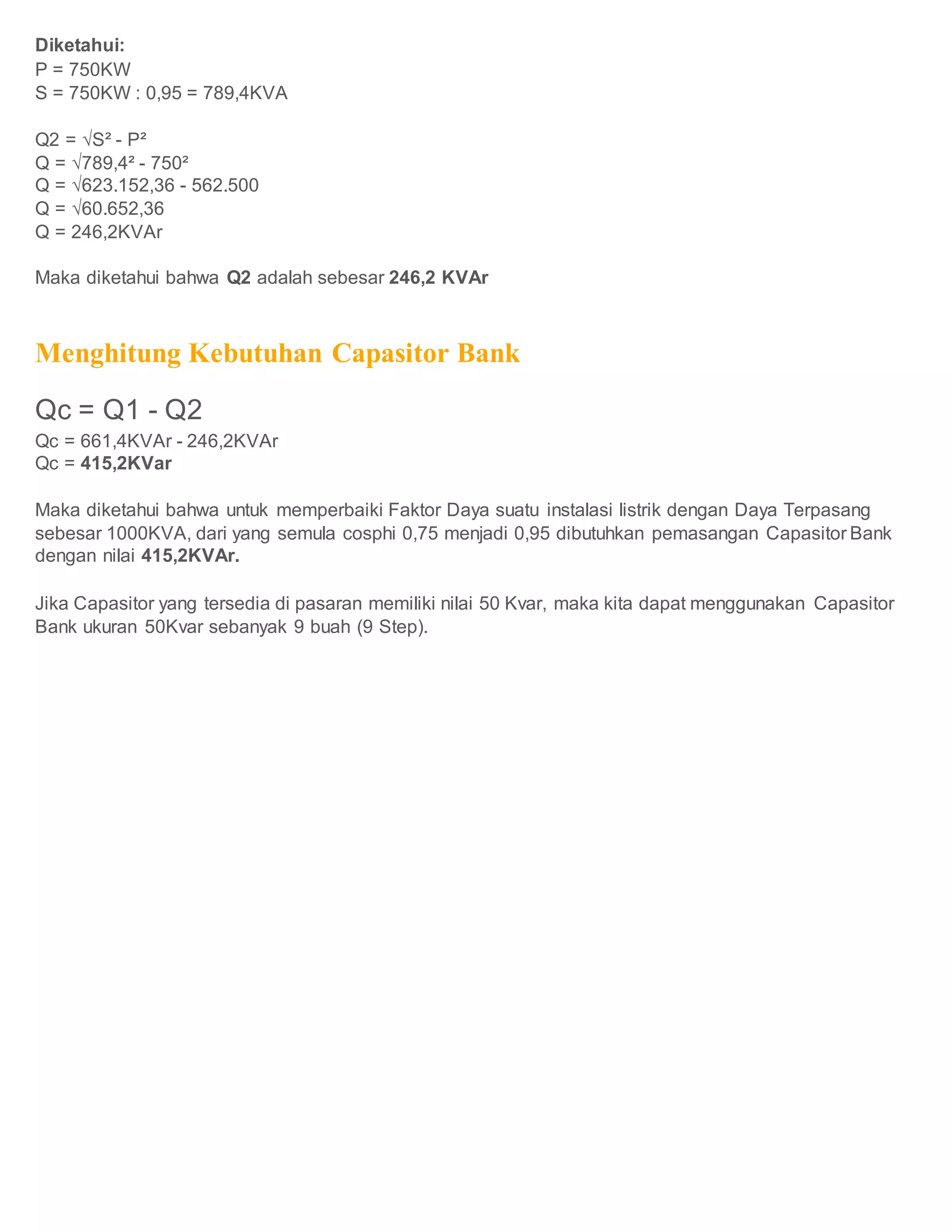 Rumus menghitung kebutuhan capasitor bank | DOCX