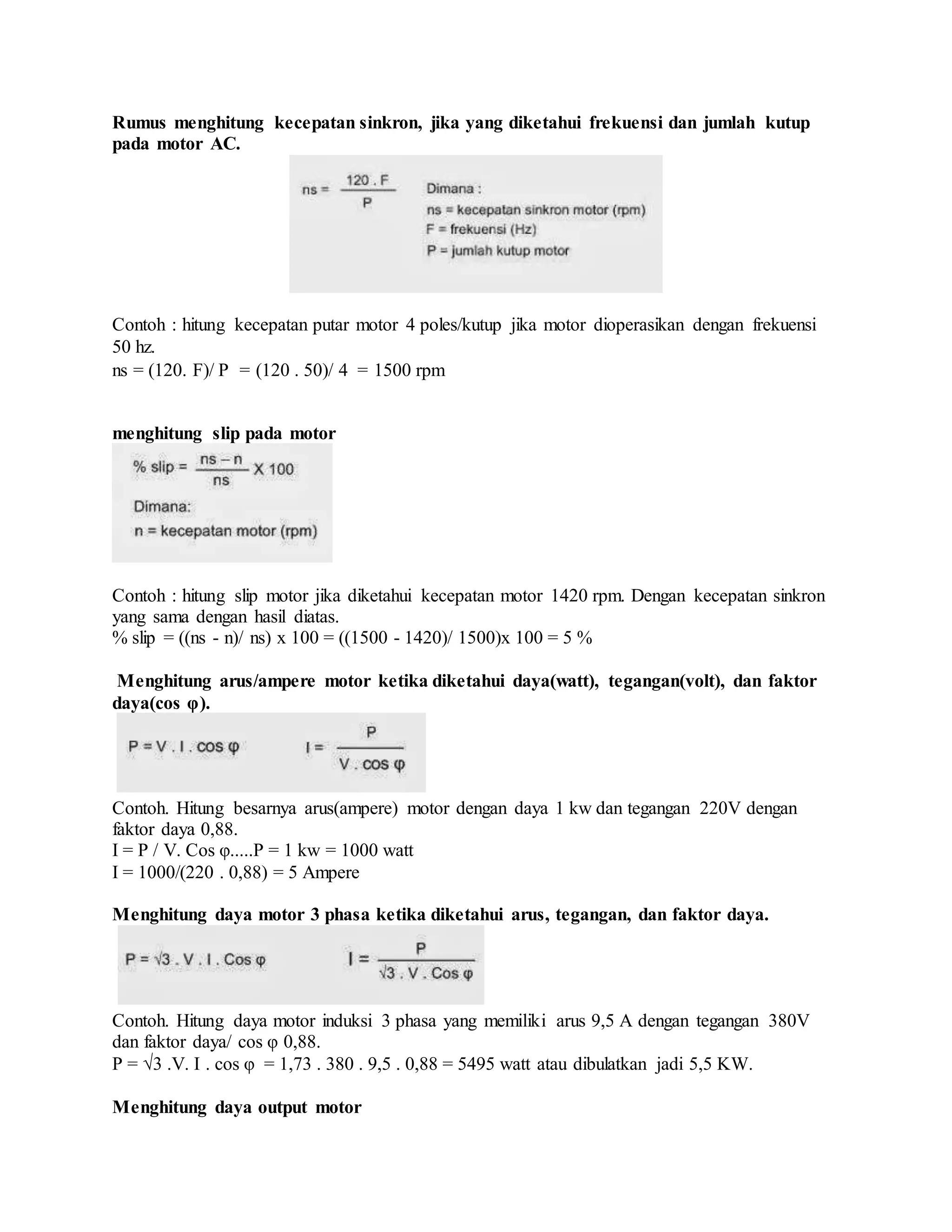 Rumus menghitung kecepatan sinkron pada kelistrikkan | DOCX