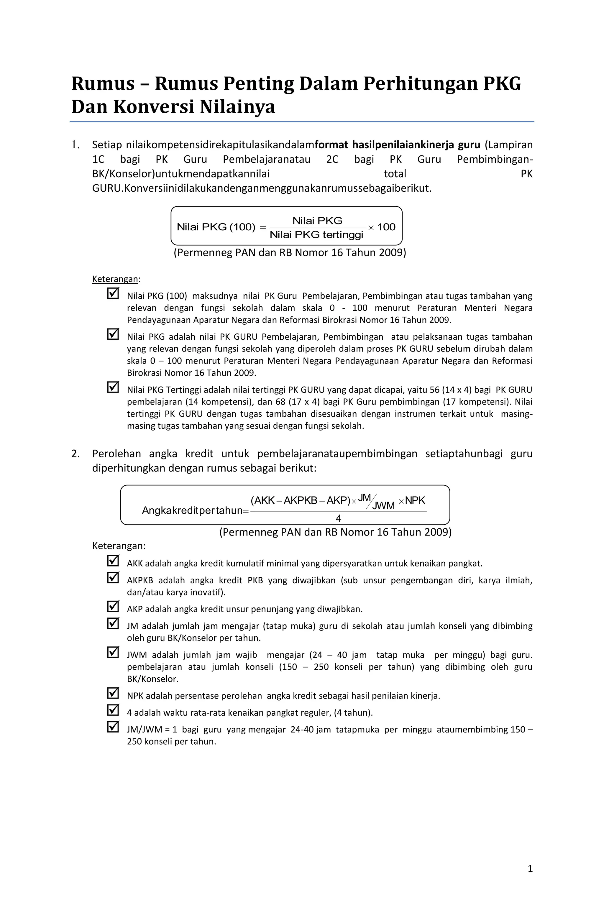 Rumus – rumus penting dalam perhitungan pkg dan konversi nilainya | DOCX