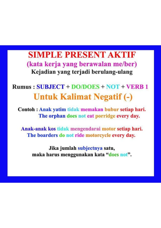 Rumus Simple Present Aktif untuk Kalimat Negatif | PDF