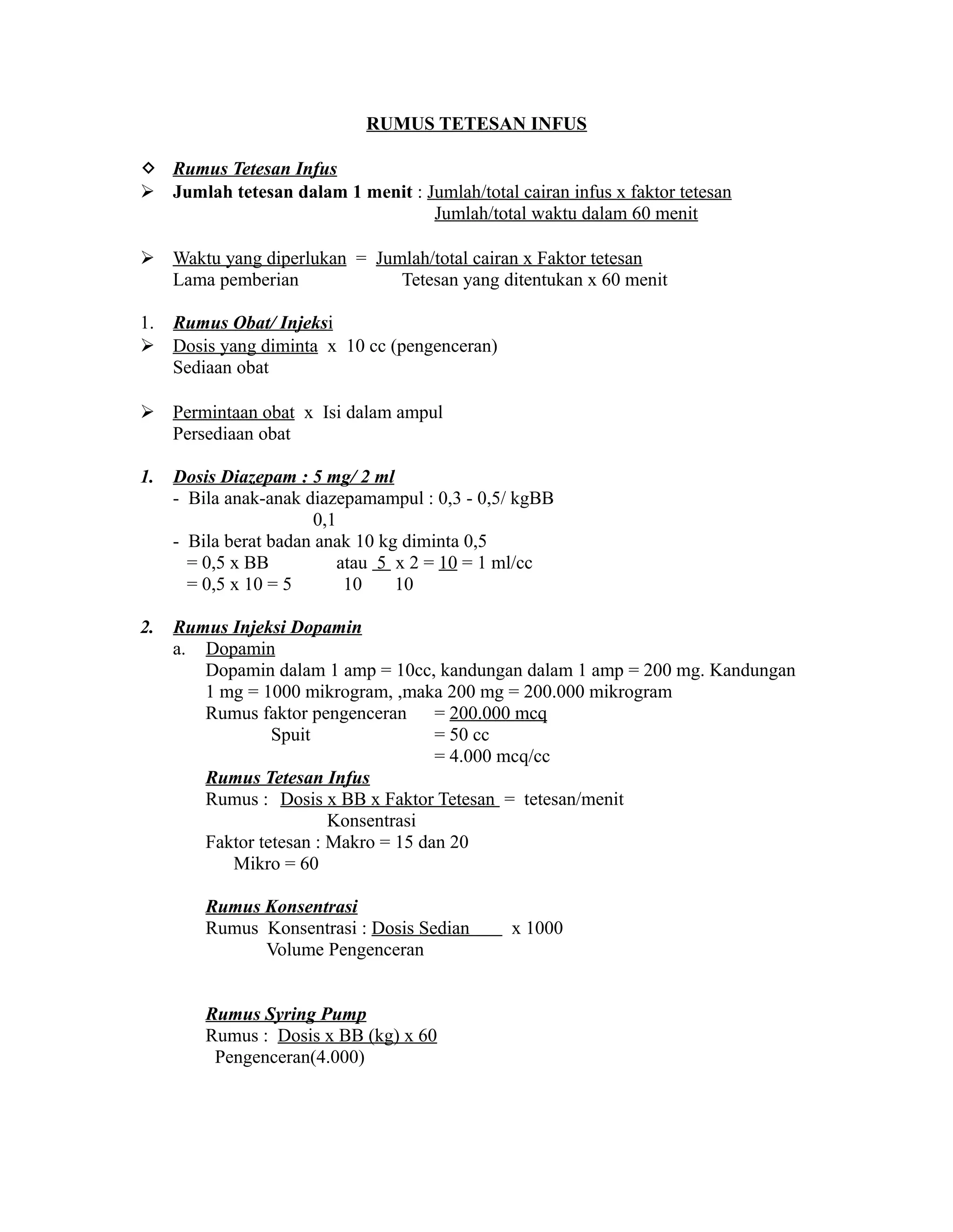 Rumus tetesan infus | DOC