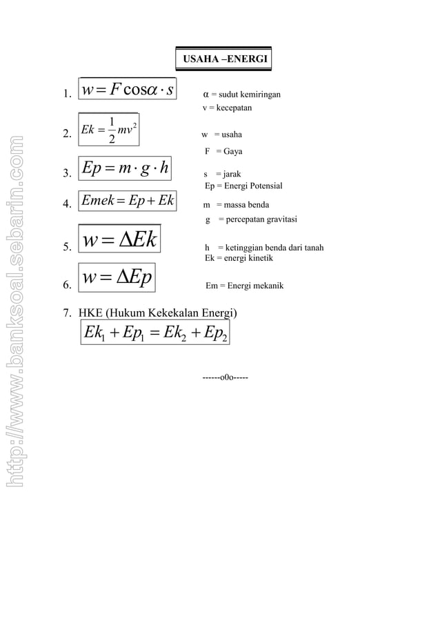 Rumus usaha dan energi