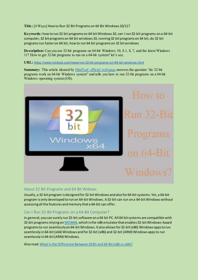 run 32 bit programs on 64 bit windows | PDF