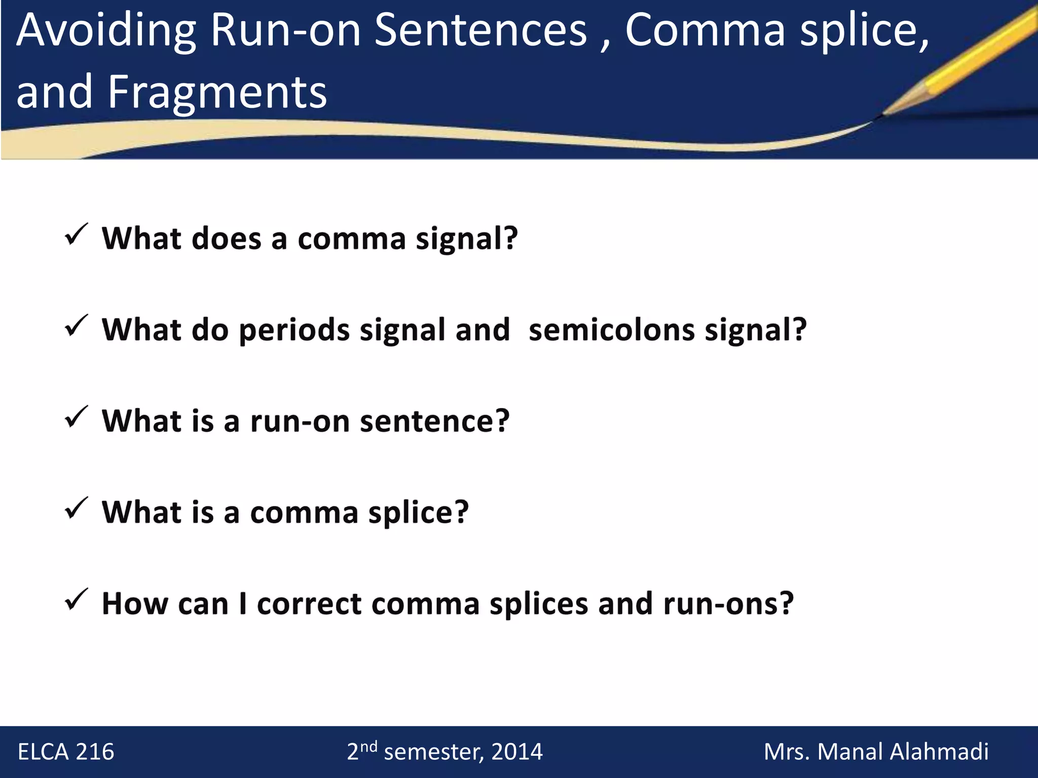 Run ons and comma splice | PPTX