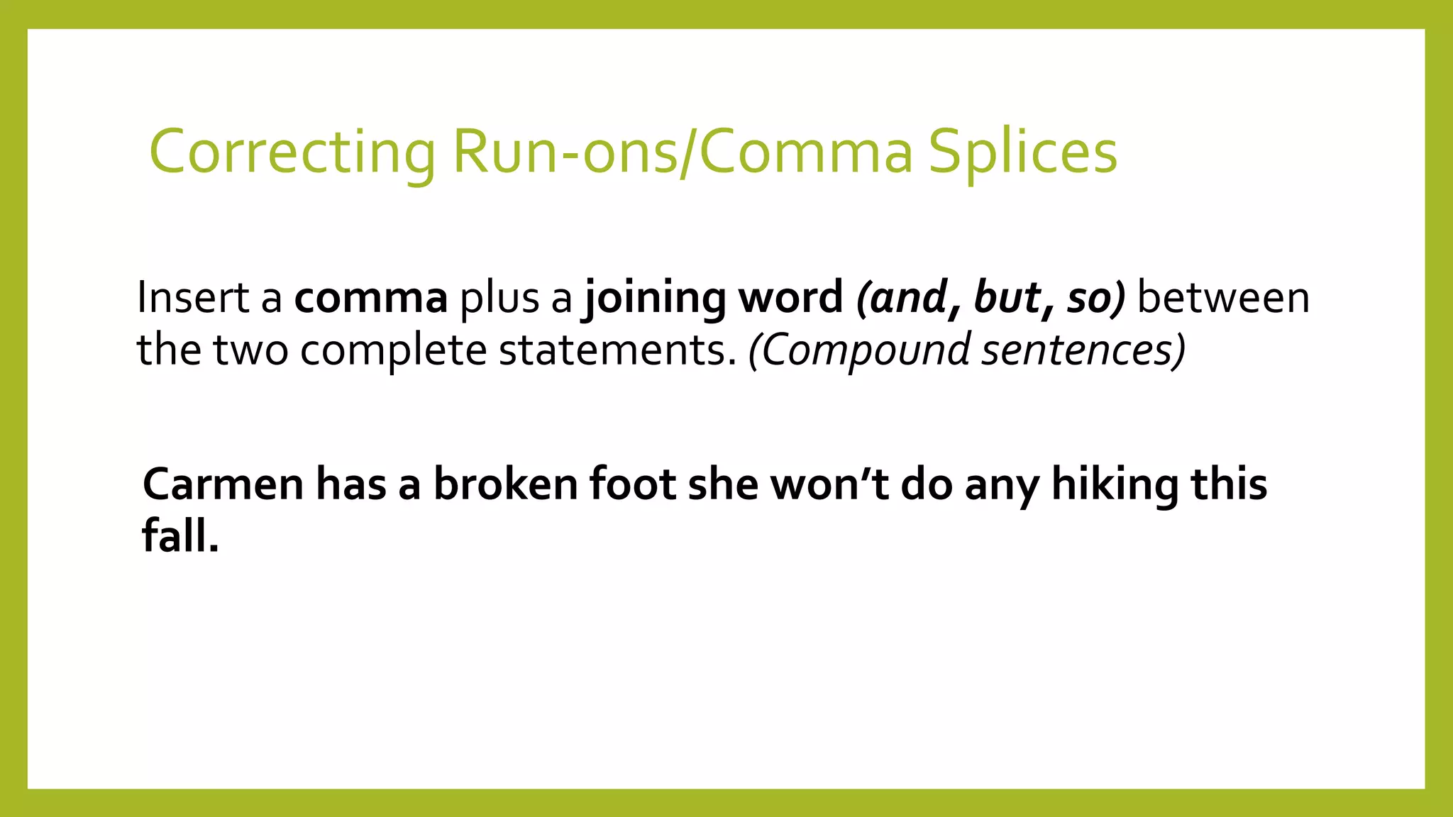 Run-Ons and Comma Splices | PPT