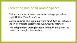 Run-Ons and Comma Splices | PPT