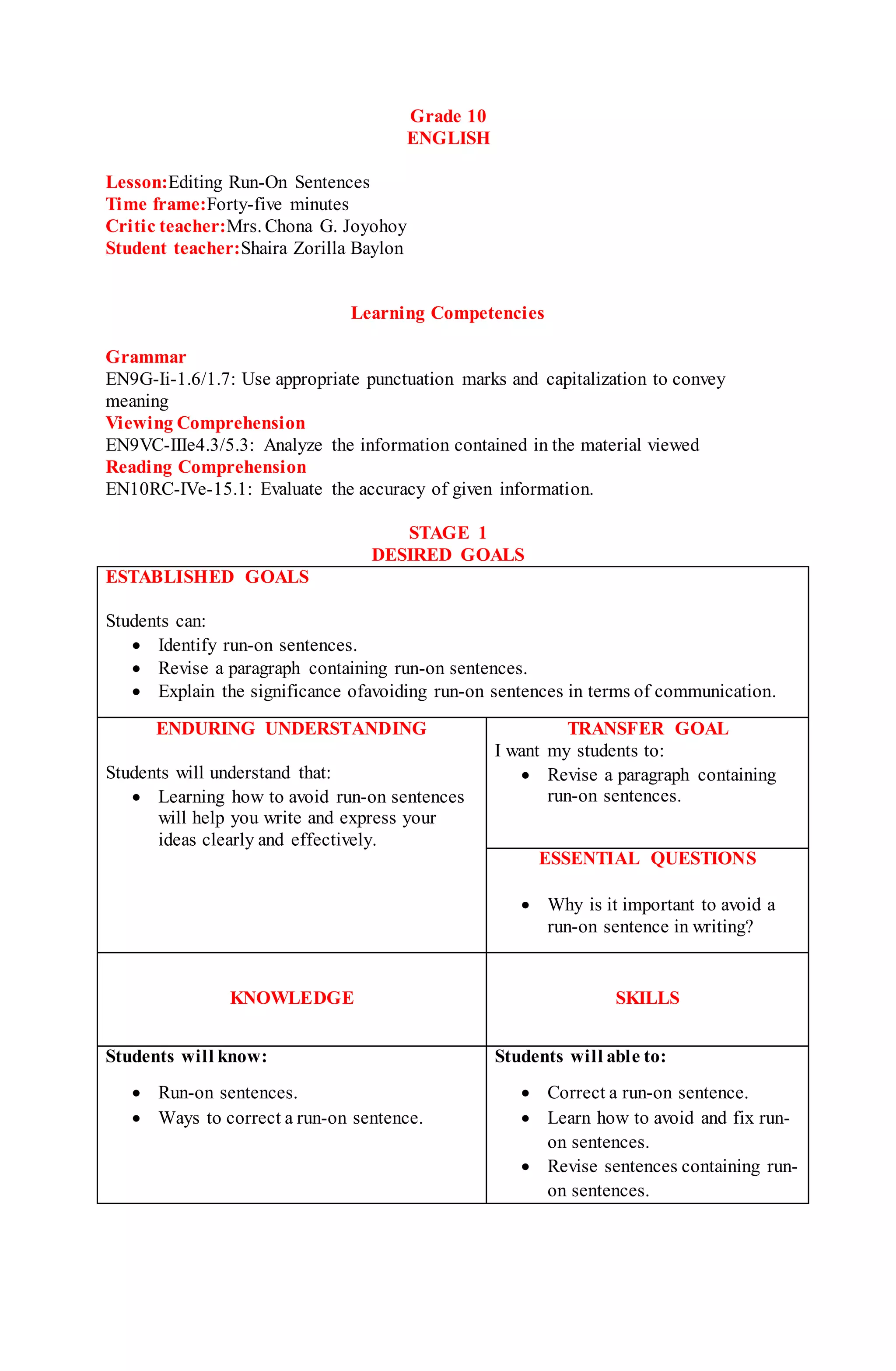 Run on sentence final | DOCX