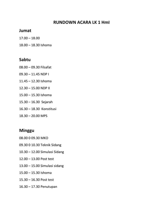 Rundown acara lk 1 hm i | DOCX