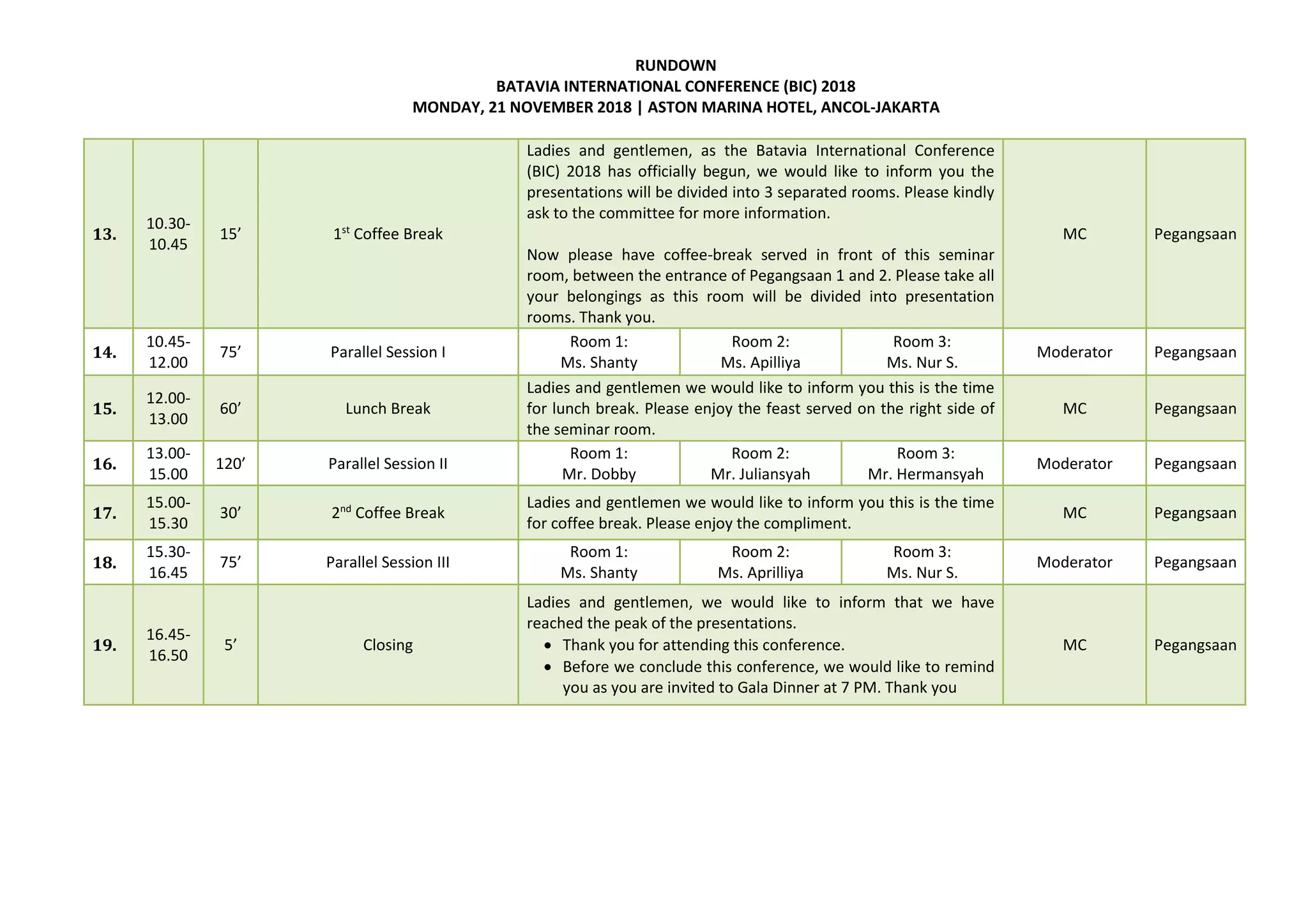 Rundown of Opening Batavia International Conference 2018 | PDF