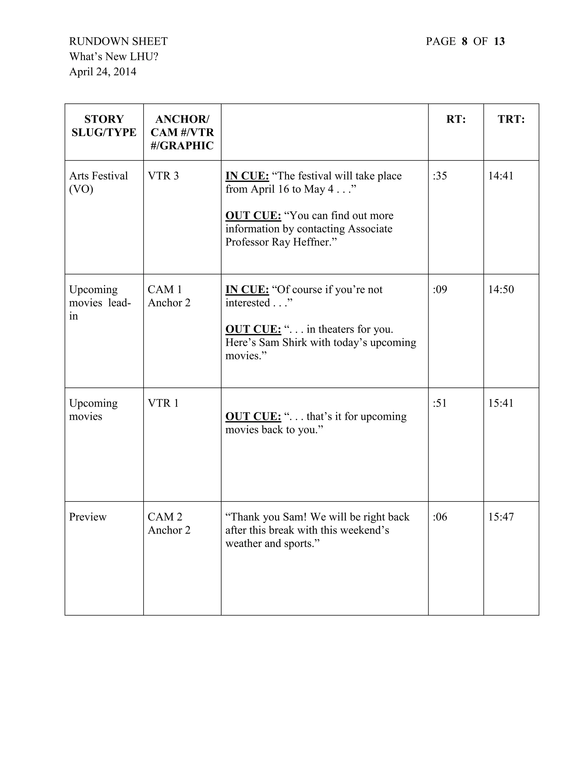 Rundown script for newscast | PDF