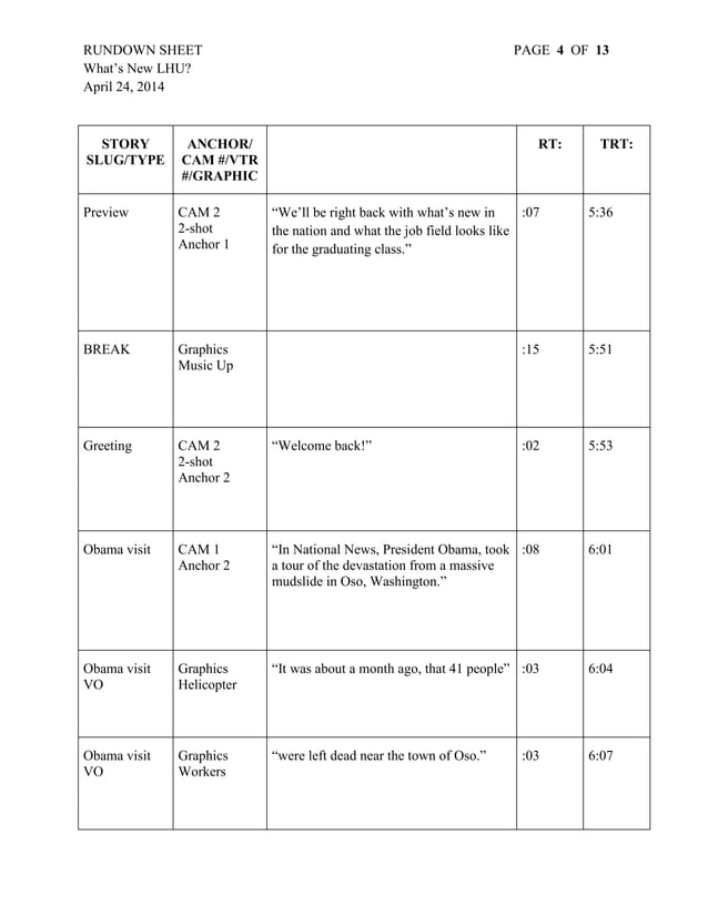 Rundown script for newscast | PDF