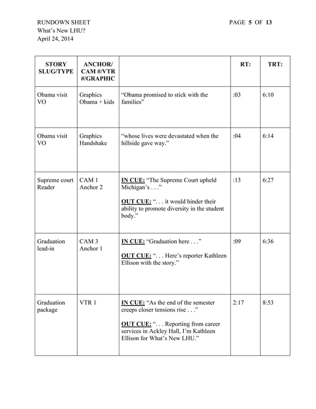 Rundown script for newscast | PDF