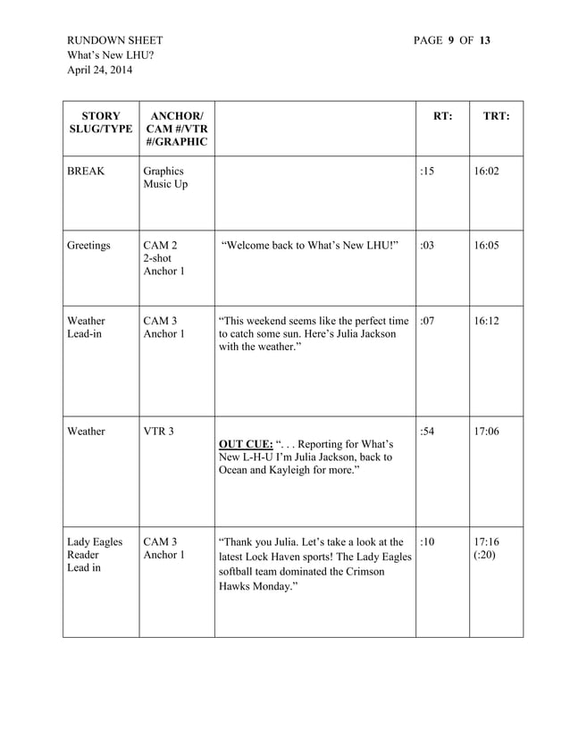 Rundown script for newscast | PDF