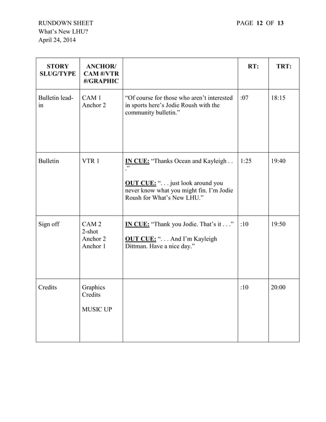Rundown Script For Newscast PDF Rundown Script For Newscast PDF