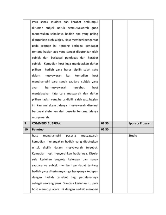 Contoh Rundown Program Non Drama "Untukmu Guru" | PDF