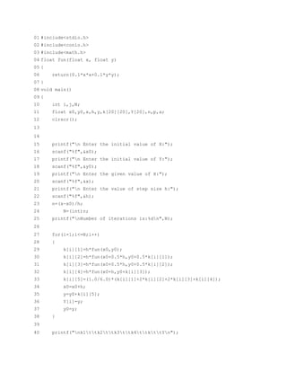 Runge kutta C programme | DOCX | Programming Languages | Computing