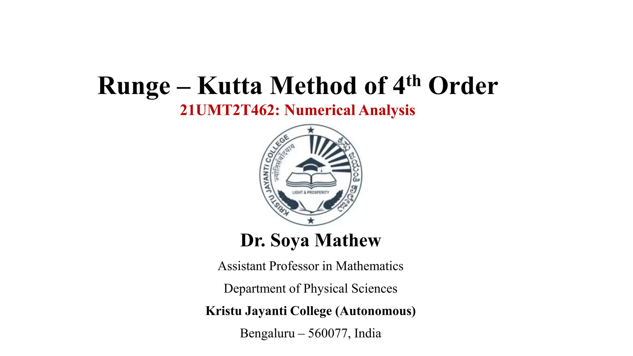 Runge Kutta Method Of Fourth Orderpptx Physics Science