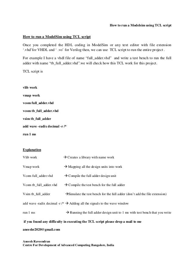 Run Modelsim Uisng Tcl Commands