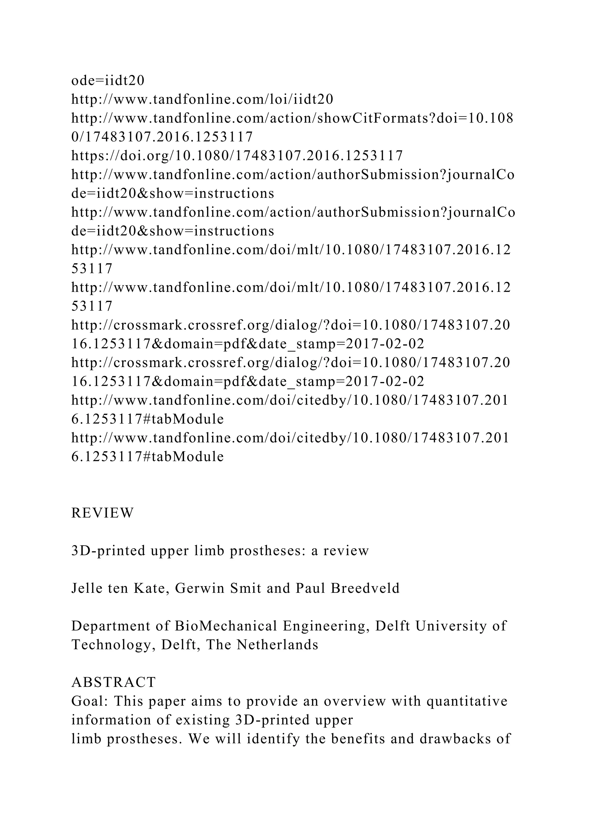 Running head 3D PRINTED AND CONVENTIONAL PROSTHETIC LIMBS .docx