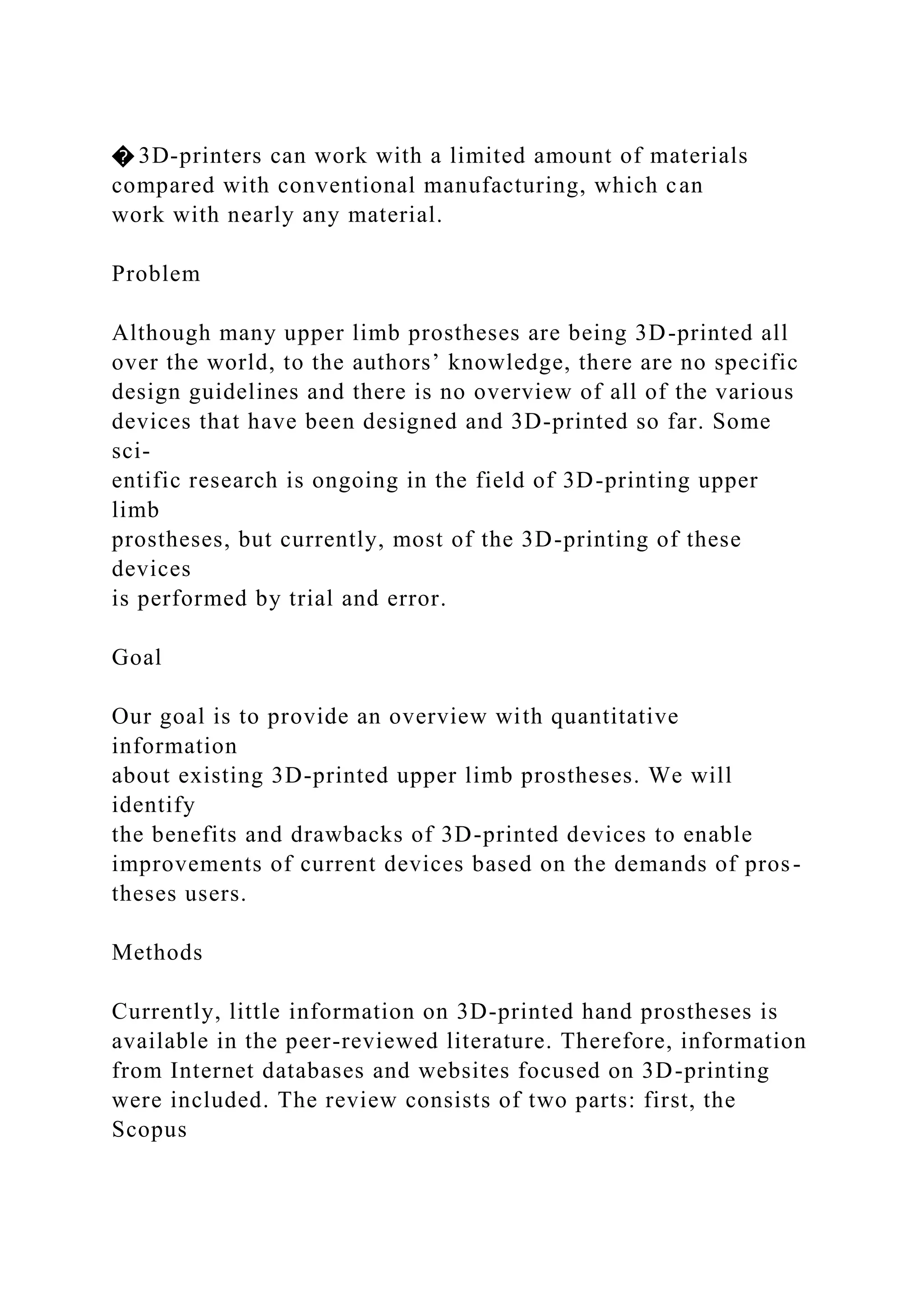 Running head 3D PRINTED AND CONVENTIONAL PROSTHETIC LIMBS .docx