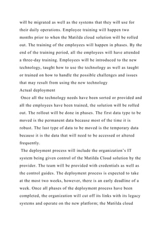 Running head ACQUISATION AND DEPLOYMENT PLAN OF THE MATILDA CLOUD.docx
