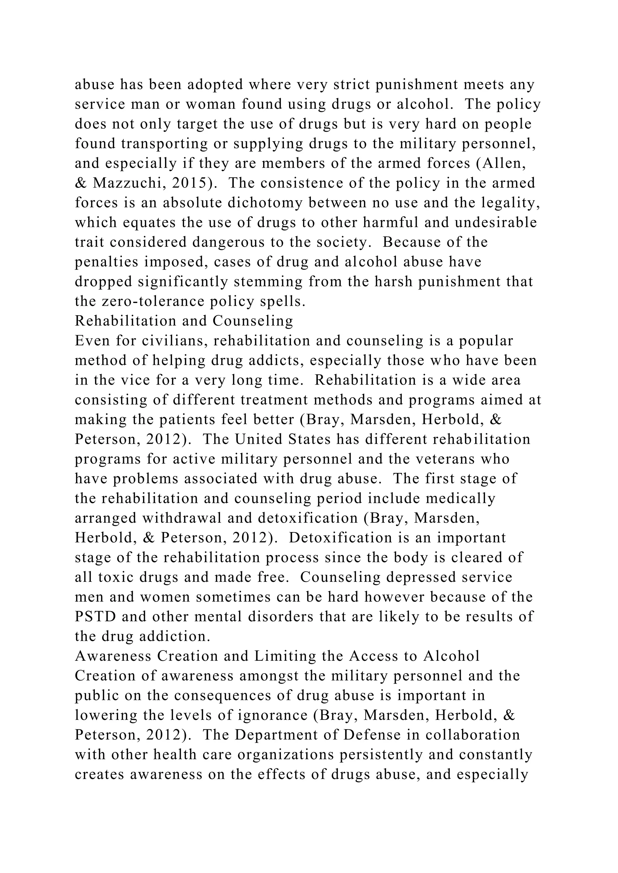 Running head ALCOHOL AND DRUG ABUSE IN THE MILITARY13.docx