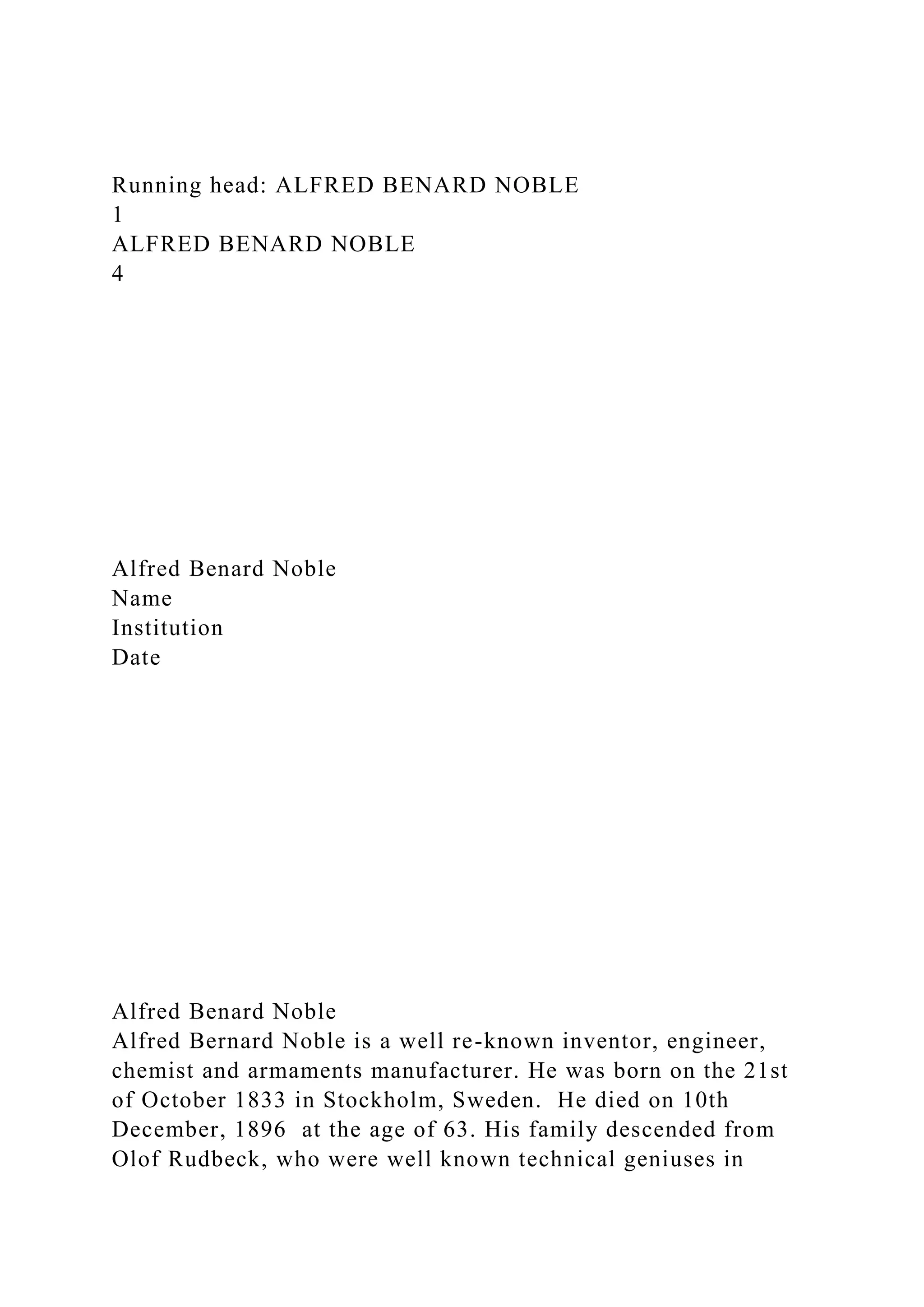 Running head ALFRED BENARD NOBLE .docx