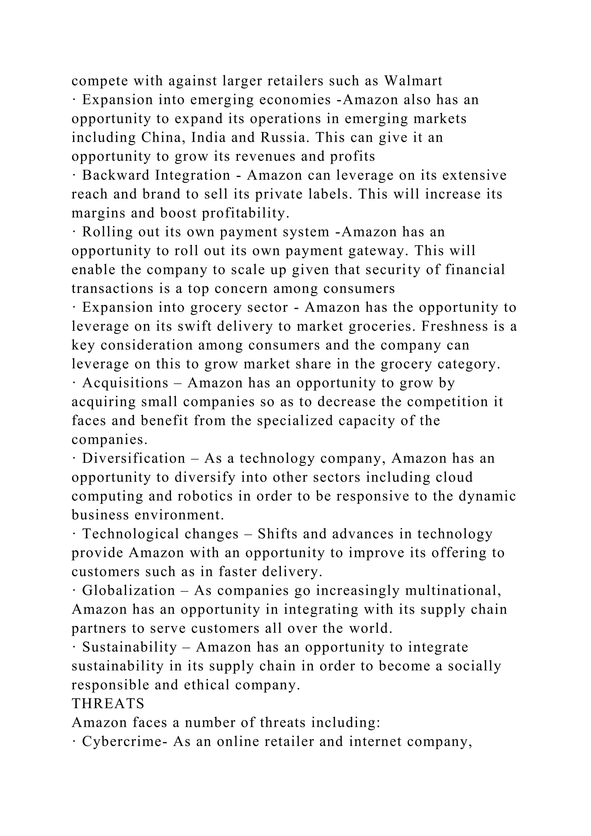 Running head AMAZON SWOT ANALYSIS 1AMAZON SWOT ANALYSIS .docx