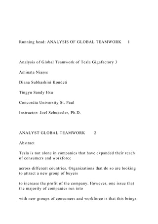 Running head ANALYSIS OF GLOBAL TEAMWORK 1 Analys.docx