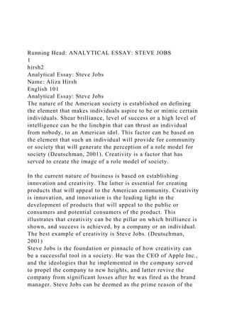Running Head ANALYTICAL ESSAY STEVE JOBS .docx