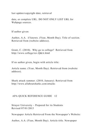 Running head APA QUICK REFERENCE GUIDE 1 STRAYER UNIVE.docx