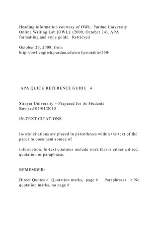 Running head APA QUICK REFERENCE GUIDE 1 STRAYER UNIVE.docx