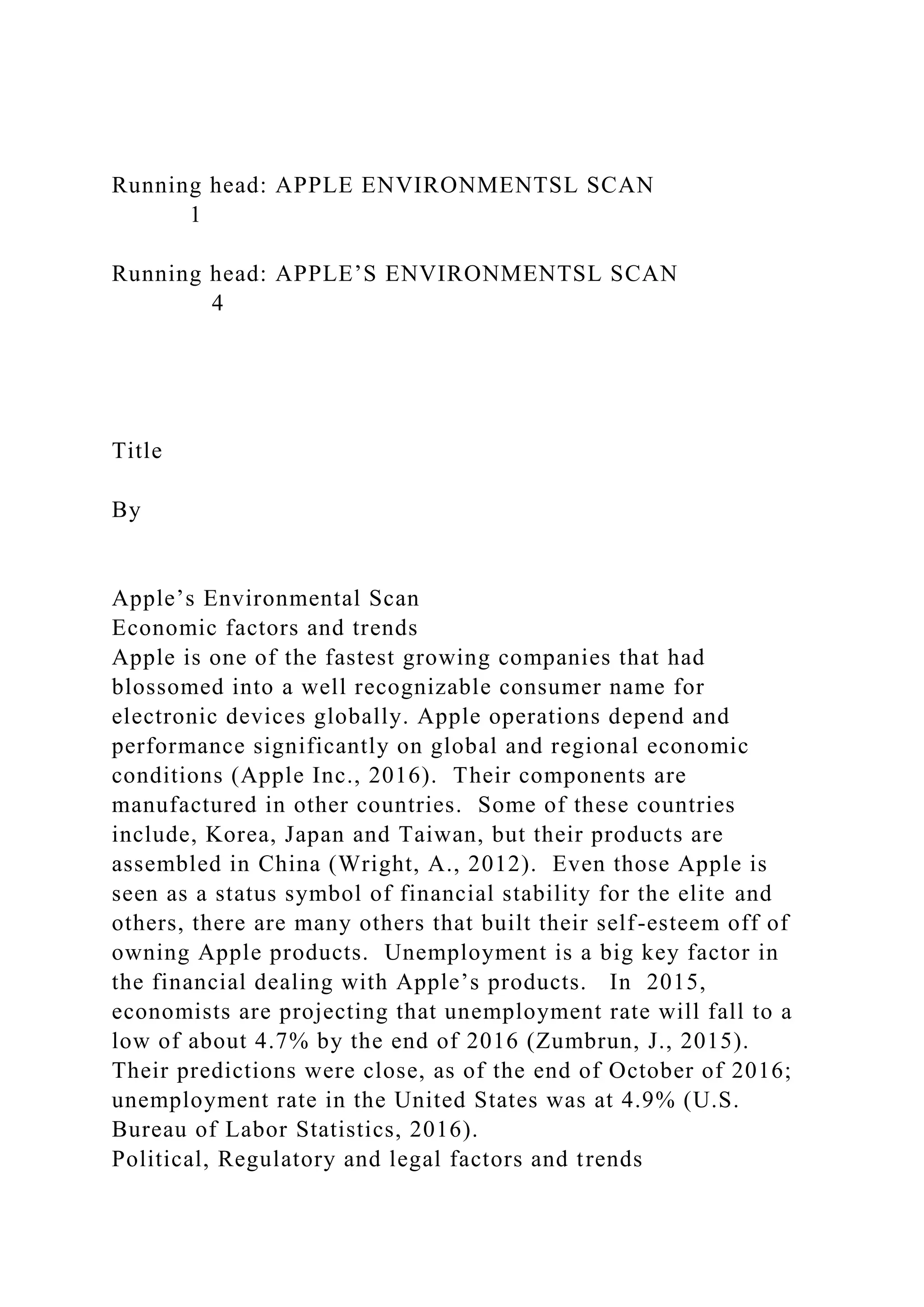 Running head APPLE ENVIRONMENTSL SCAN .docx