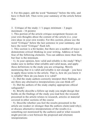 Running head ARTICLE CRITIQUE INSTRUCTIONS1ARTICLE CRITIQUE I.docx