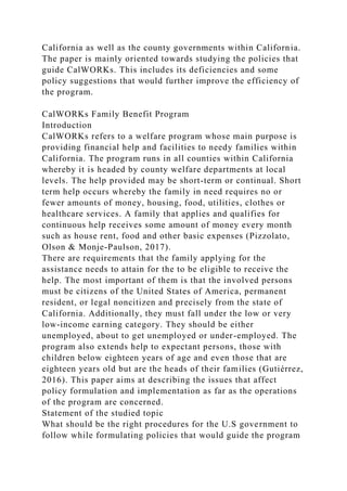 Running Head CALWORKS FAMILY BENEFIT PROGRAM1CALWORKS FAMILY.docx