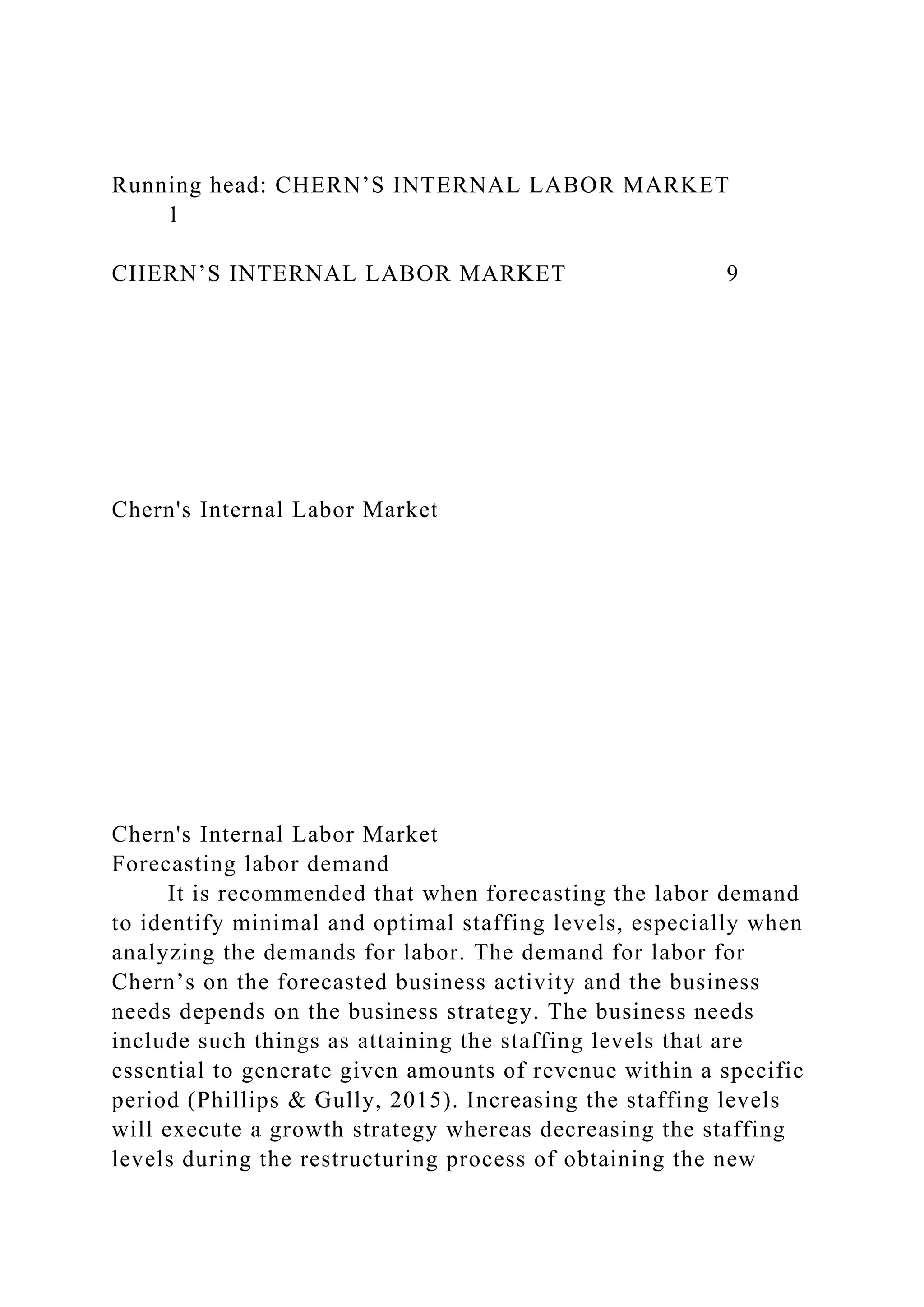 Running head CHERN’S INTERNAL LABOR MARKET 1CHERN’S INTERNA.docx