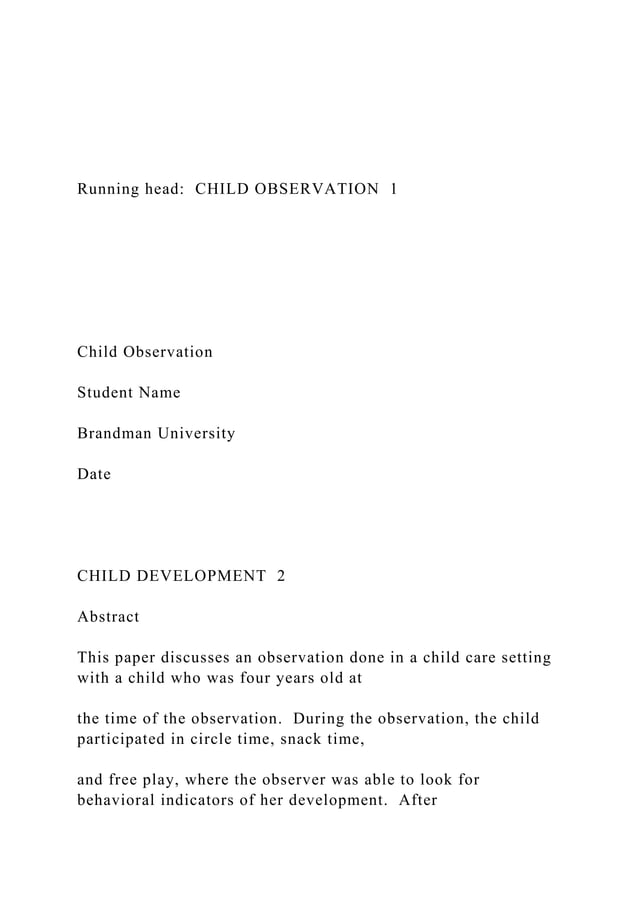 Running head CHILD OBSERVATION 1 Child Ob.docx