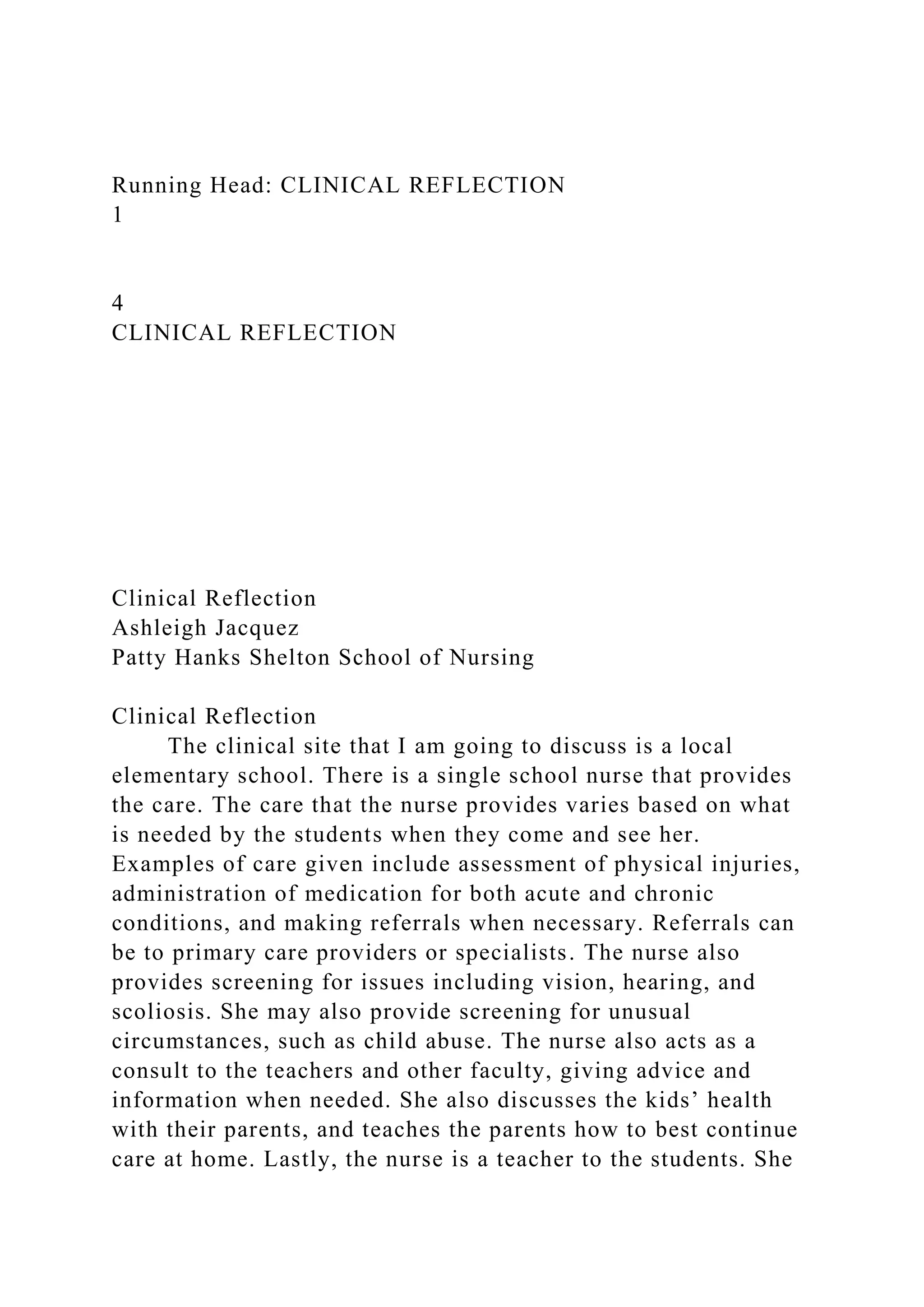 Running Head CLINICAL REFLECTION .docx