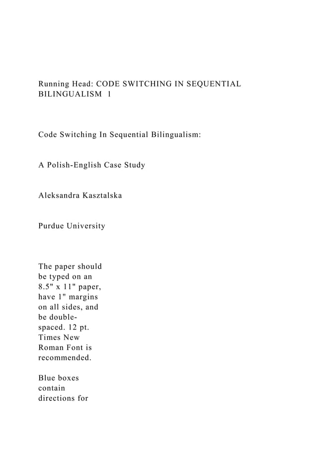 Running Head CODE SWITCHING IN SEQUENTIAL BILINGUALISM 1 .docx