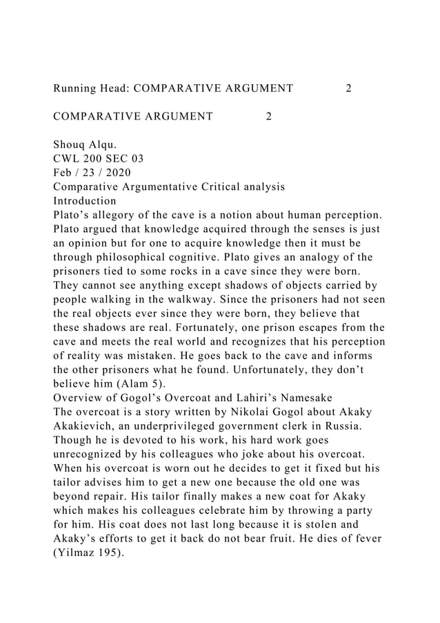 Running Head COMPARATIVE ARGUMENT2COMPARATIVE ARGUMENT2.docx