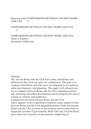 Running head COMPARISONS BETWEEN ANCIENT ROME AND USA0COMPAR.docx