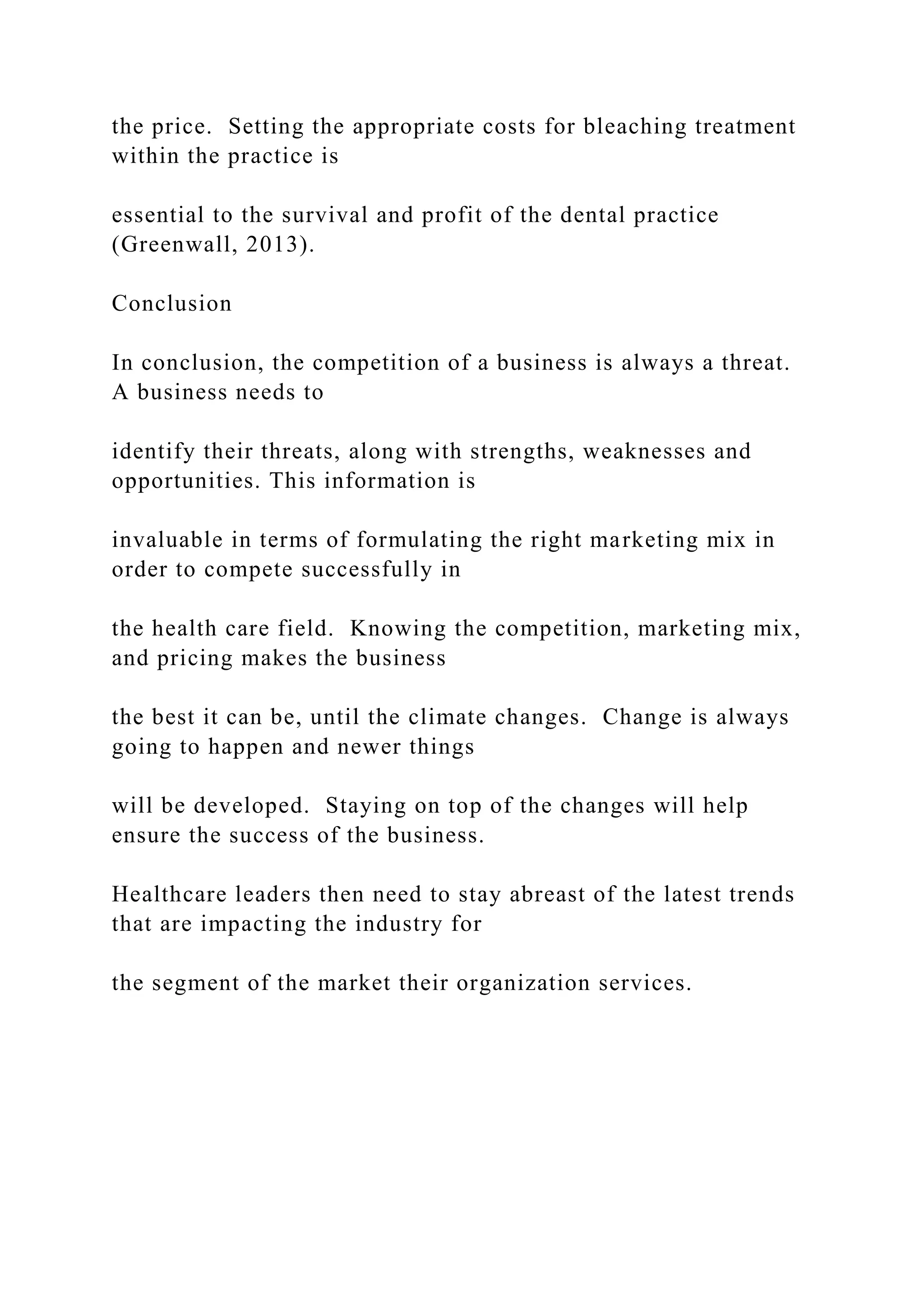 Running head COMPETITION, MARKETING MIX & PRICING 1 .docx | Dental ...