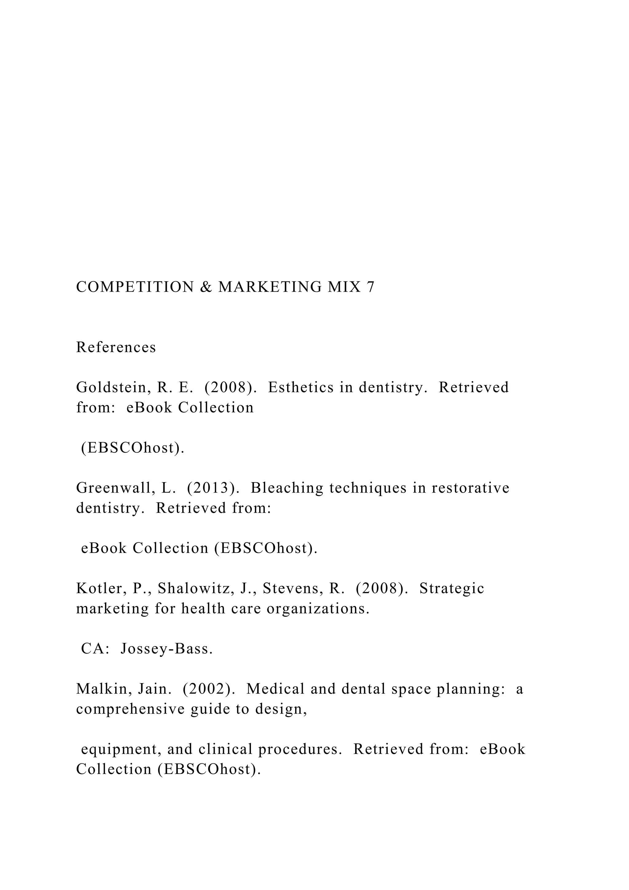 Running head COMPETITION, MARKETING MIX & PRICING 1 .docx | Dental ...