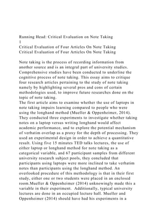 Running Head Critical Evaluation on Note Taking1Critical Ev.docx