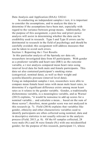 Running head DATA ANALYSIS AND APPLICATION .docx