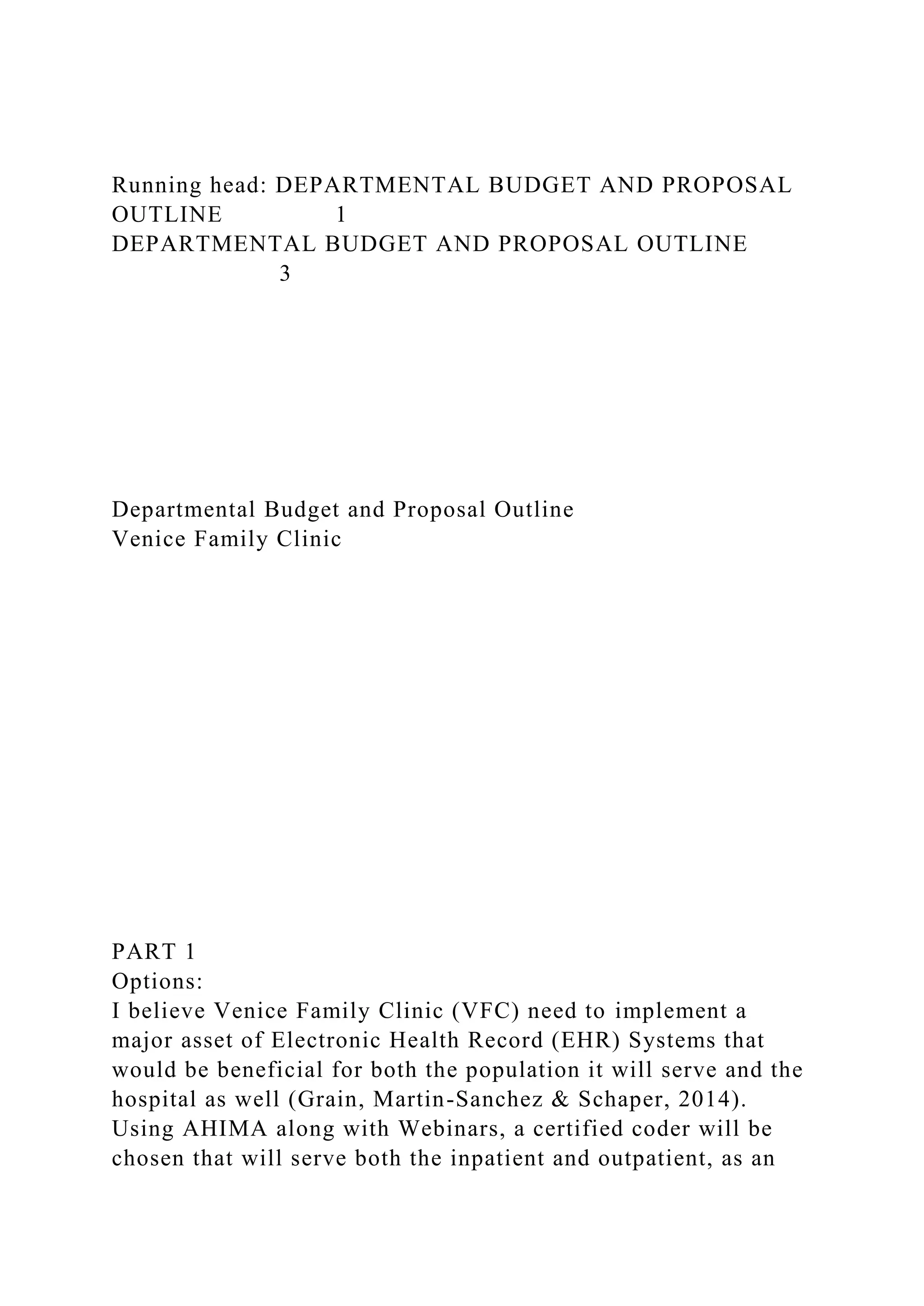 Running head DEPARTMENTAL BUDGET AND PROPOSAL OUTLINE 1DEPART.docx