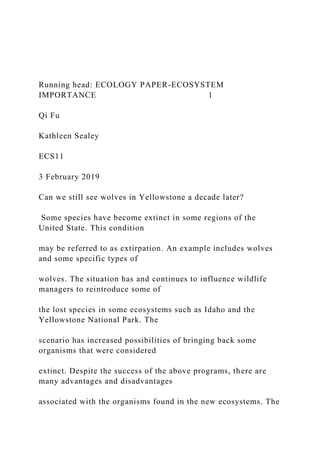 Running head ECOLOGY PAPER-ECOSYSTEM IMPORTANCE .docx